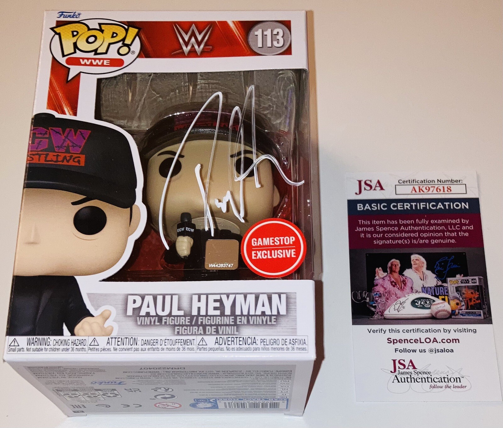 PAUL HEYMAN SIGNED AUTOGRAPHED WWE FUNKO POP #113 WRESTLING FIGURE JSA ...