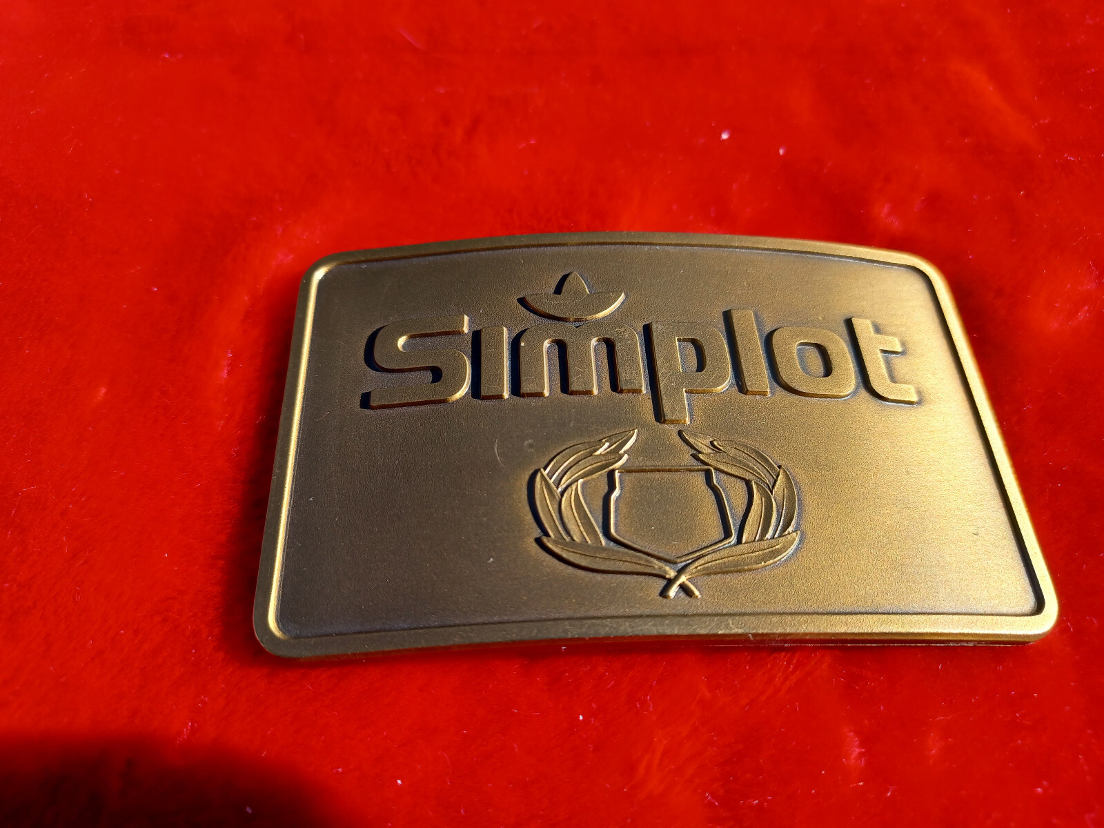 VINTAGE SIMPLOT COMPANY LOGO BRASS BELT BUCKLE - Gem