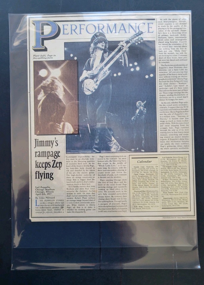 Led Zeppelin Chicago Stadium 1977 Concert Review Magazine Clipping | eBay
