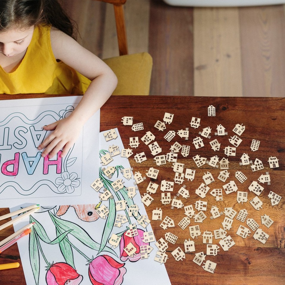 100 Pcs Miniature Houses for Crafts Wood Natural Slices Unfinished ...