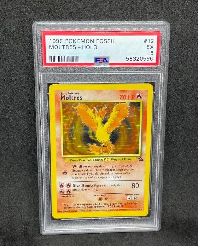 1999 Pokemon Fossil Moltres 12/62 Vintage Holo Foil Rare PSA 5 EX WOTC ...