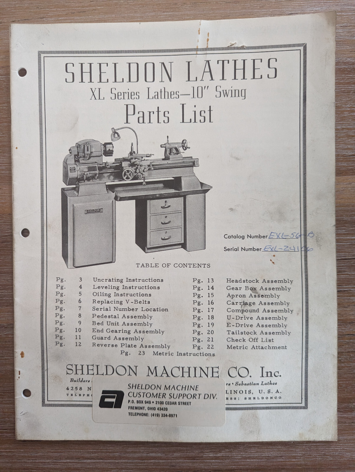 Sheldon Lathes XL Series 10" Swing Lathe Parts List | eBay