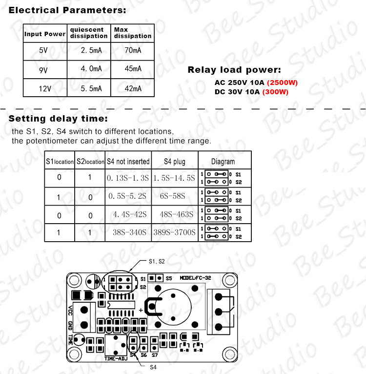 DC 5V 9V 12V Delay Relay Timing Delay Timer Turn on Delay Turn off ...