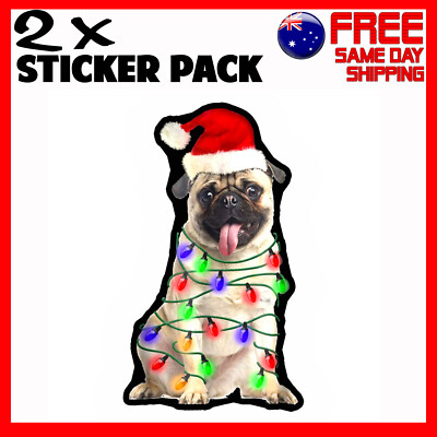 2 x Stickers - Pug Christmas Dog Xmas - Car Bumper Funny Novelty ...