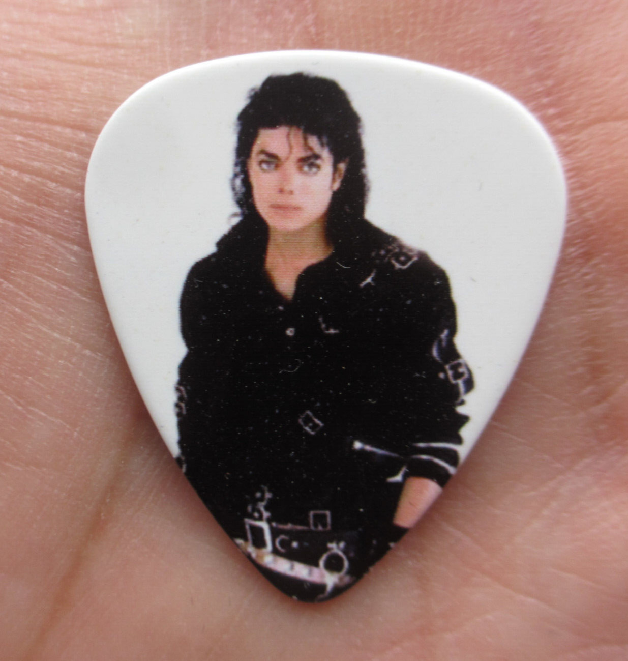 MICHAEL JACKSON Collectors Guitar Pick - Bad, Black Leather on White Pic