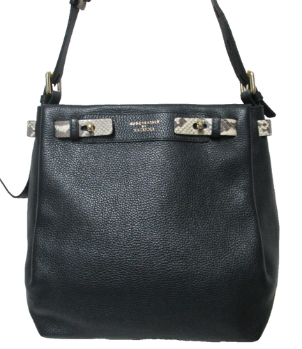 IACUCCI pebbled w/ snake Leather shoulder tote bag purse Italy black ...