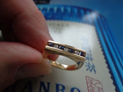 $875 NEW 14KT YELLOW GOLD CUSTOM 4.9gr SAPPHIRE AND DIAMOND RING LADIES ...
