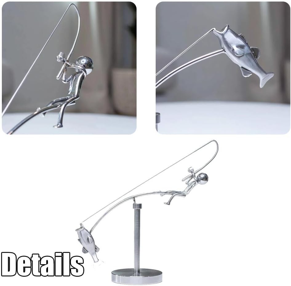 Kinetic Fishing Sculpture - Balance Art Fisherman Balance Desktop ...