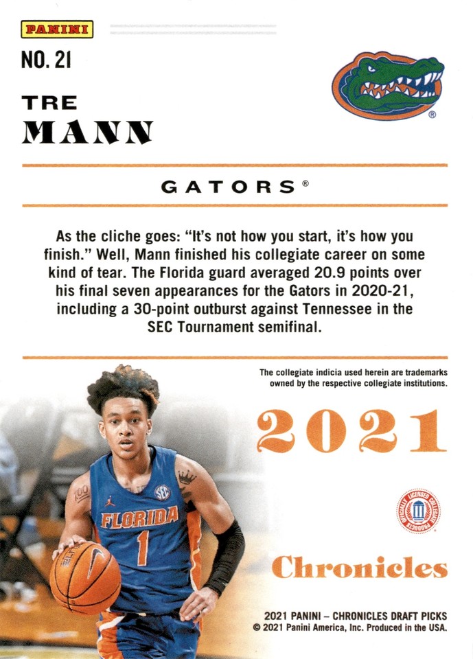 2021 Panini Chronicles Draft Picks #21 Tre Mann Great! | eBay