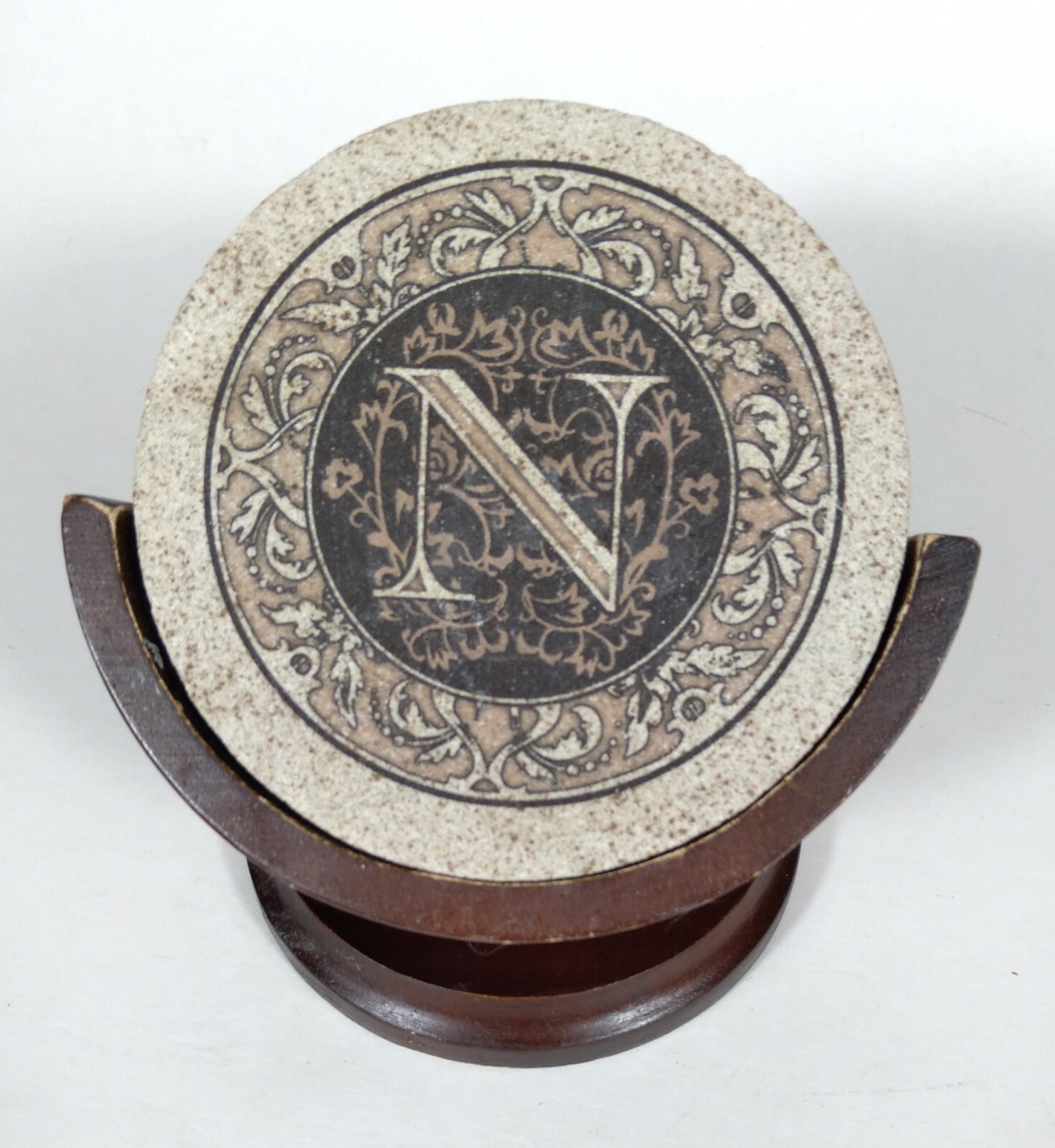 Thirstystone Monogram Sandstone Coaster Set of 4 with Pedestal Holder ...