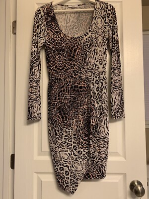 Bar III Dress Womens Animal Print Long Sleeve Dressy Boat Neck Overlay ...