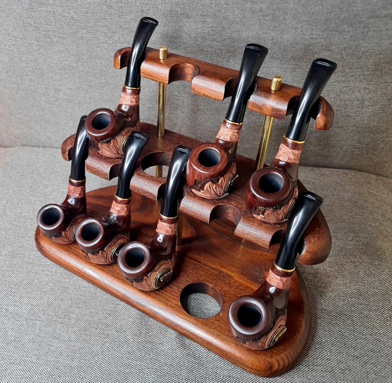 Pipe Stand for 9 Smoking Bowls - Wooden Pipe Holder - Tobacco Pipe Rack ...
