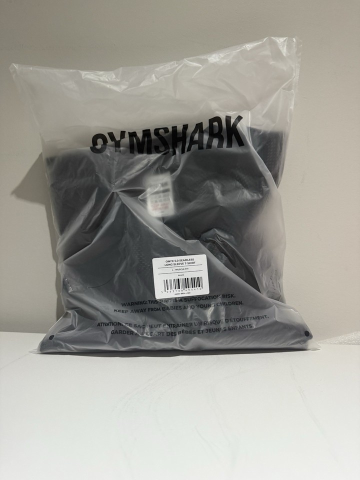 IN HAND GYMSHARK ONYX 5.0 SEAMLESS BLUE/BLACK LONG SLEEVE T-SHIRT SIZE ...