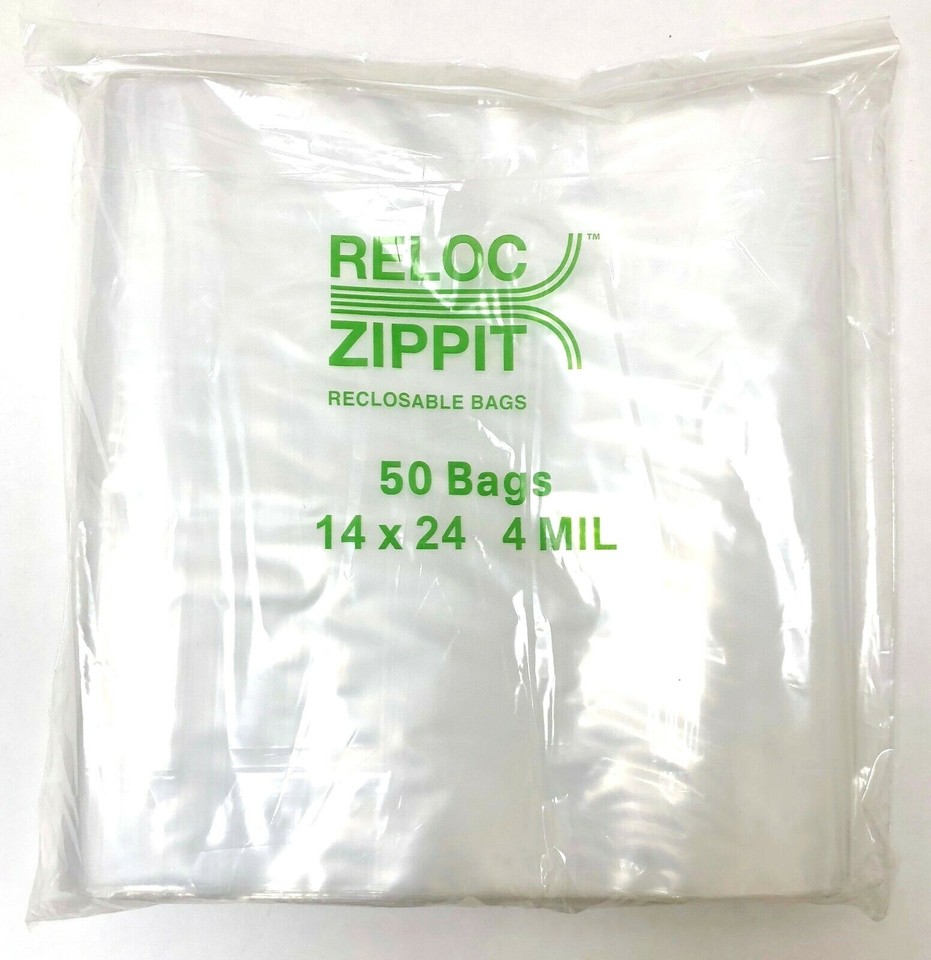 Jumbo Reloc Zippit Bags 14x24 Clear 4Mil 50Pcs Reclosable Large 14x 24 ...