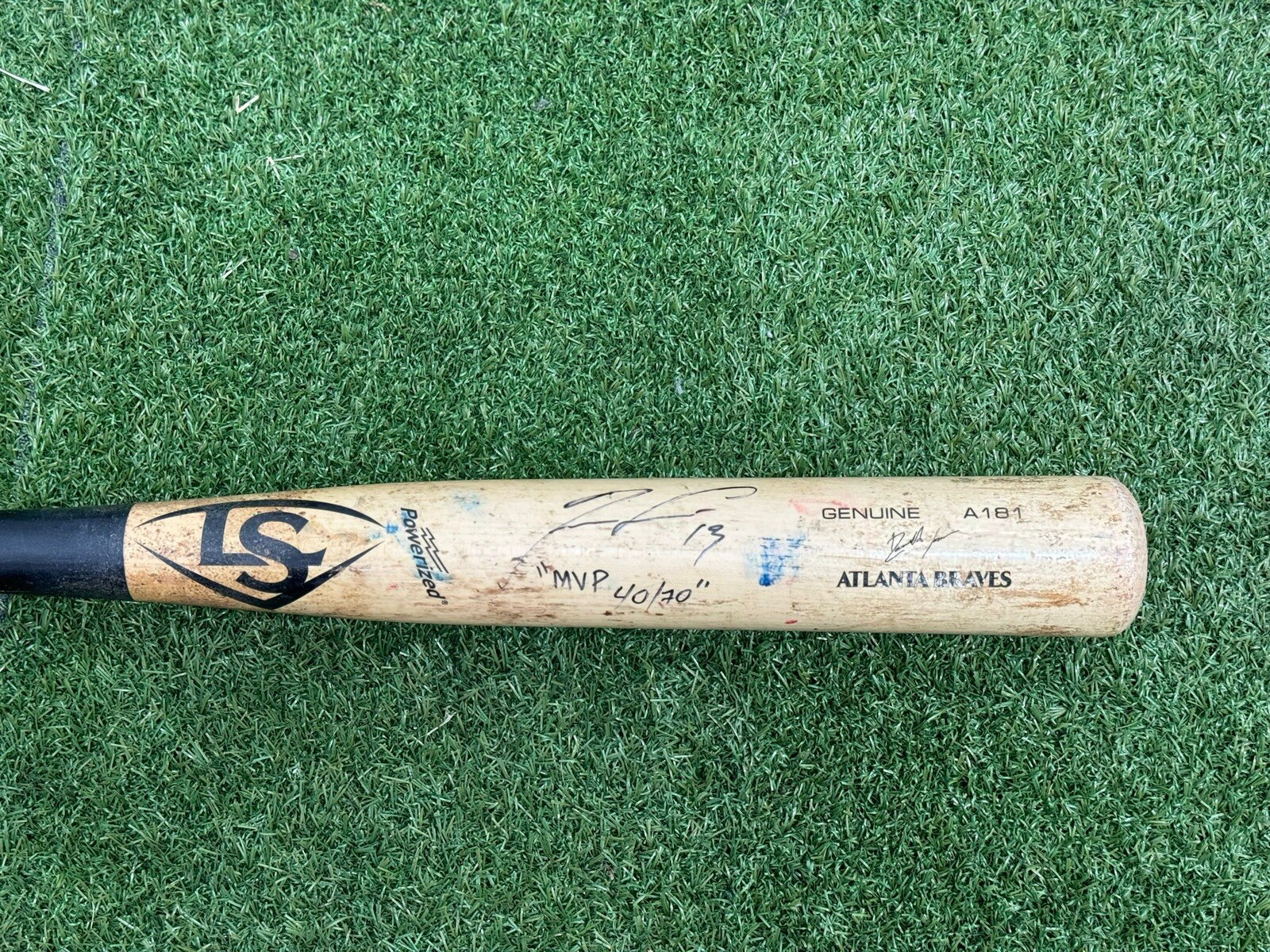 Ronald Acuna JR Game Used Louisville Slugger Signed Bat Insc MVP 40/70 ...