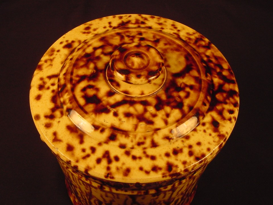 VERY RARE 1800s STORAGE JAR with LID FLINT ROCKINGHAM SPATTER GLAZE ...