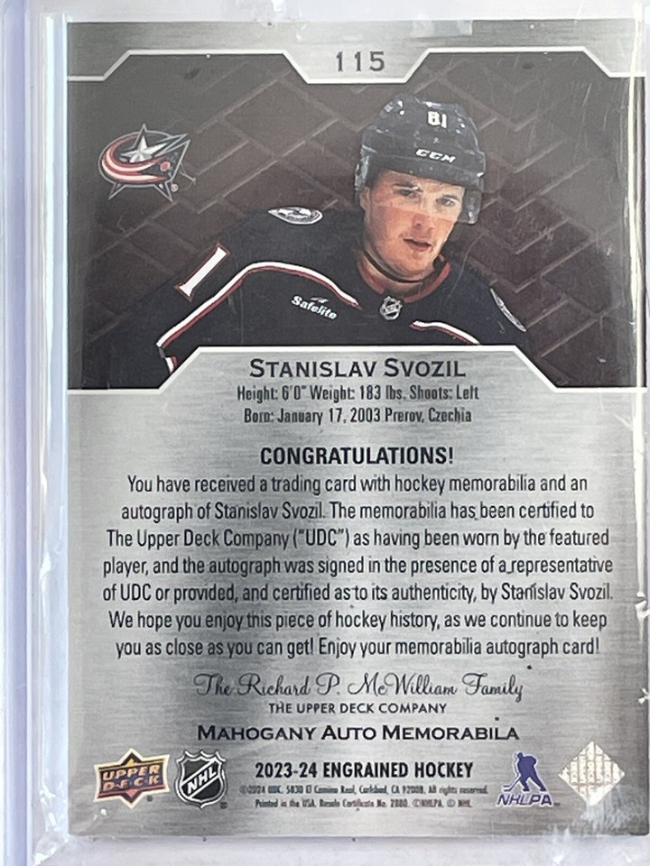 23-24 engrained hockey Stanislav Svozil Rookie Patch Auto #/35 | eBay