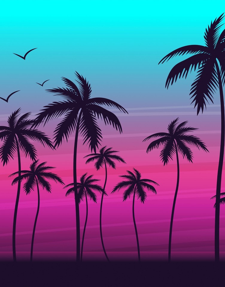 Miami Tropical Palm Tree Illustration Vice Color Sunset Wall Mural ...