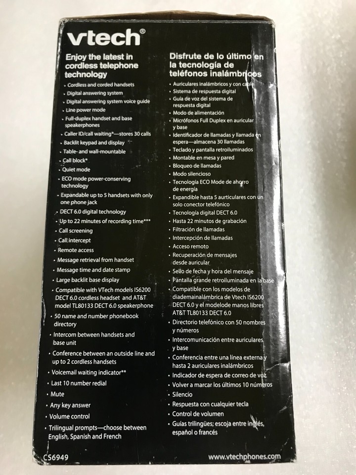 VTech CS6949 Expandable Corded/Cordless Answering System with Call ...