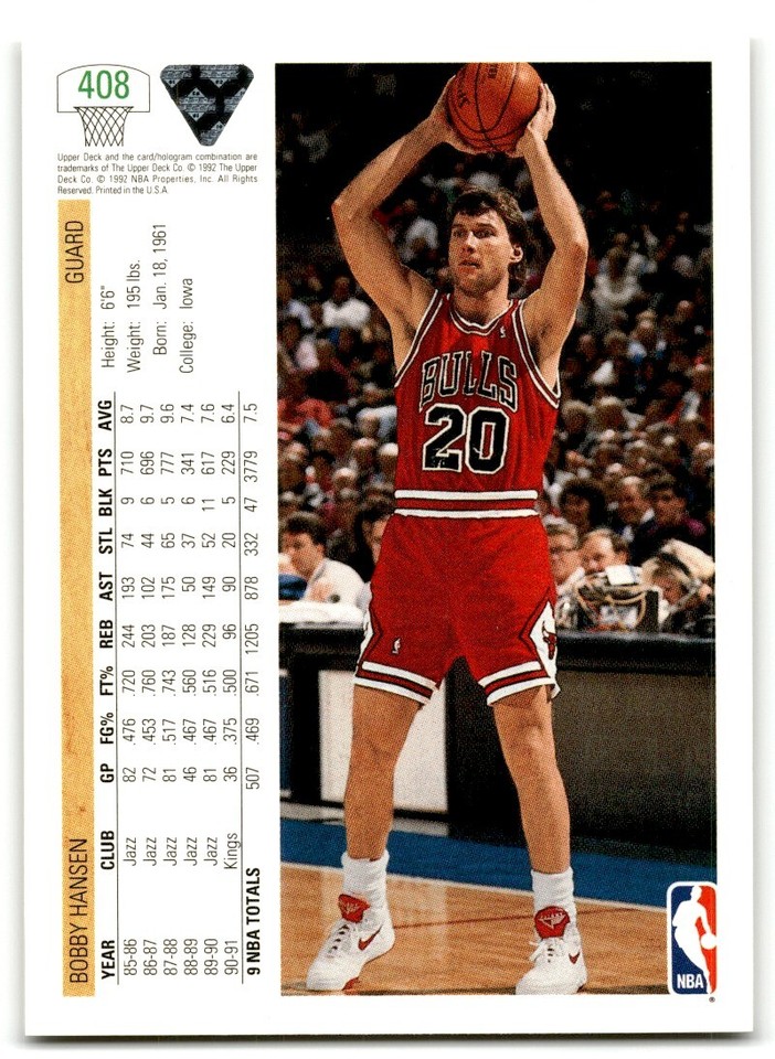 1991-92 Upper Deck Bobby Hansen #408 Chicago Bulls | eBay