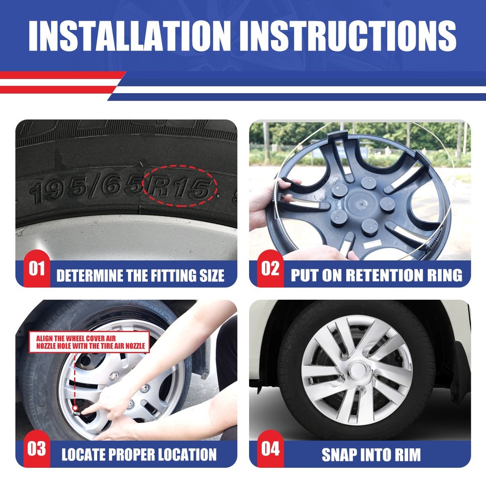 New Upgrade 15" Hubcaps Wheel Rim Covers ABS+PC Fit 2013-2021 Nissan ...