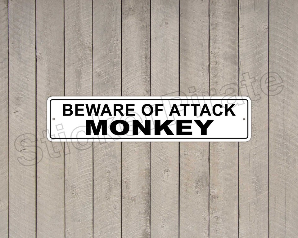 *Aluminum* Beware Of Attack Monkey 4" x 18" Funny Metal Novelty Sign | eBay