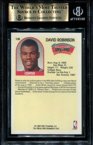 1989 Hoops David Robinson #138 Rookie RC BGS 10 Pristine | eBay