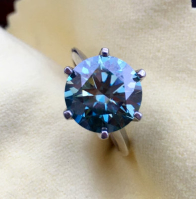 certified 5.20 Ct Treated Round Cut Blue Diamond Solitaire Ring In 925 ...