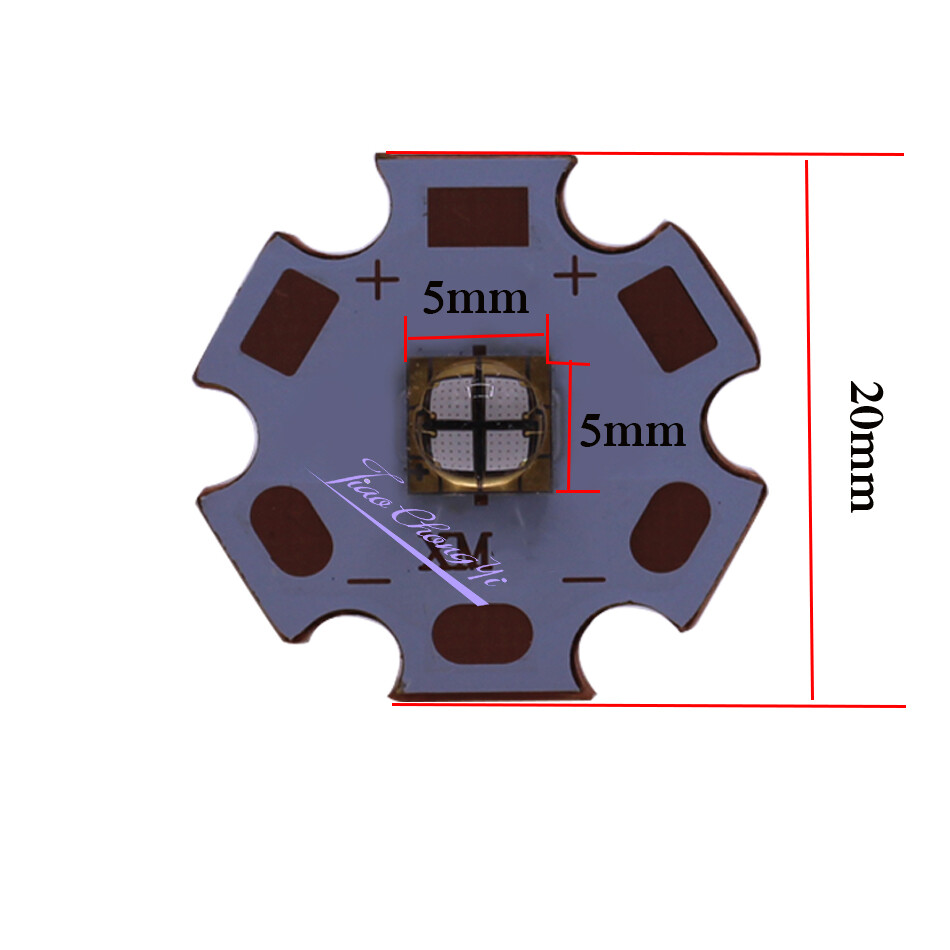 10W 365nm 395nm 5050 4 Chip UV LED Purple light with 20mm Copper plate ...