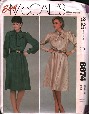 8674 Vintage McCalls SEWING Pattern Misses Easy Pullover Dress Buttoned ...