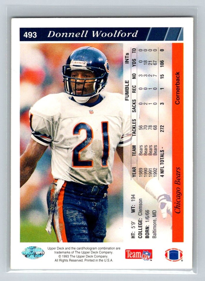 1993 Upper Deck #493 Donnell Woolford Chicago Bears Football Card | eBay