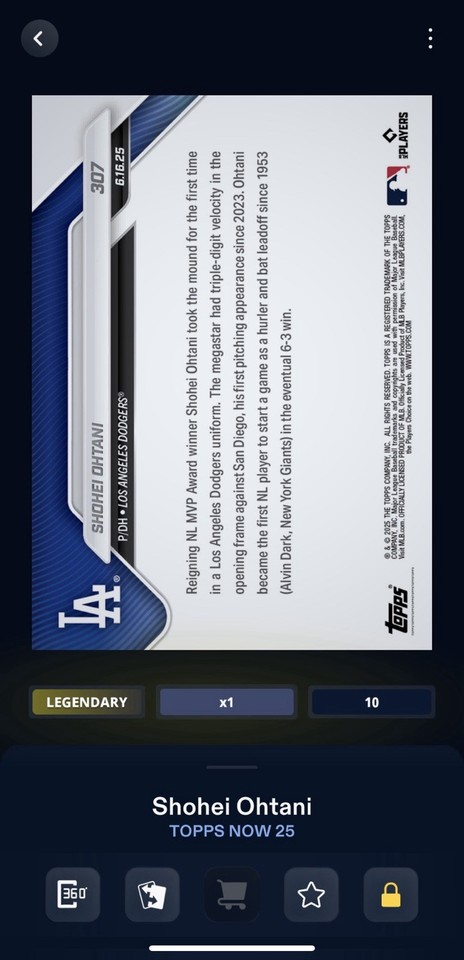 DIGITAL Topps Bunt 25 Topps Now Shohei Ohtani 6/16/25 Legendary Black ...