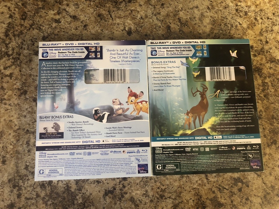 Bambi & Bambi II 2- Movie Collection Set (Blu ray + DVD) w/Slipcovers ...
