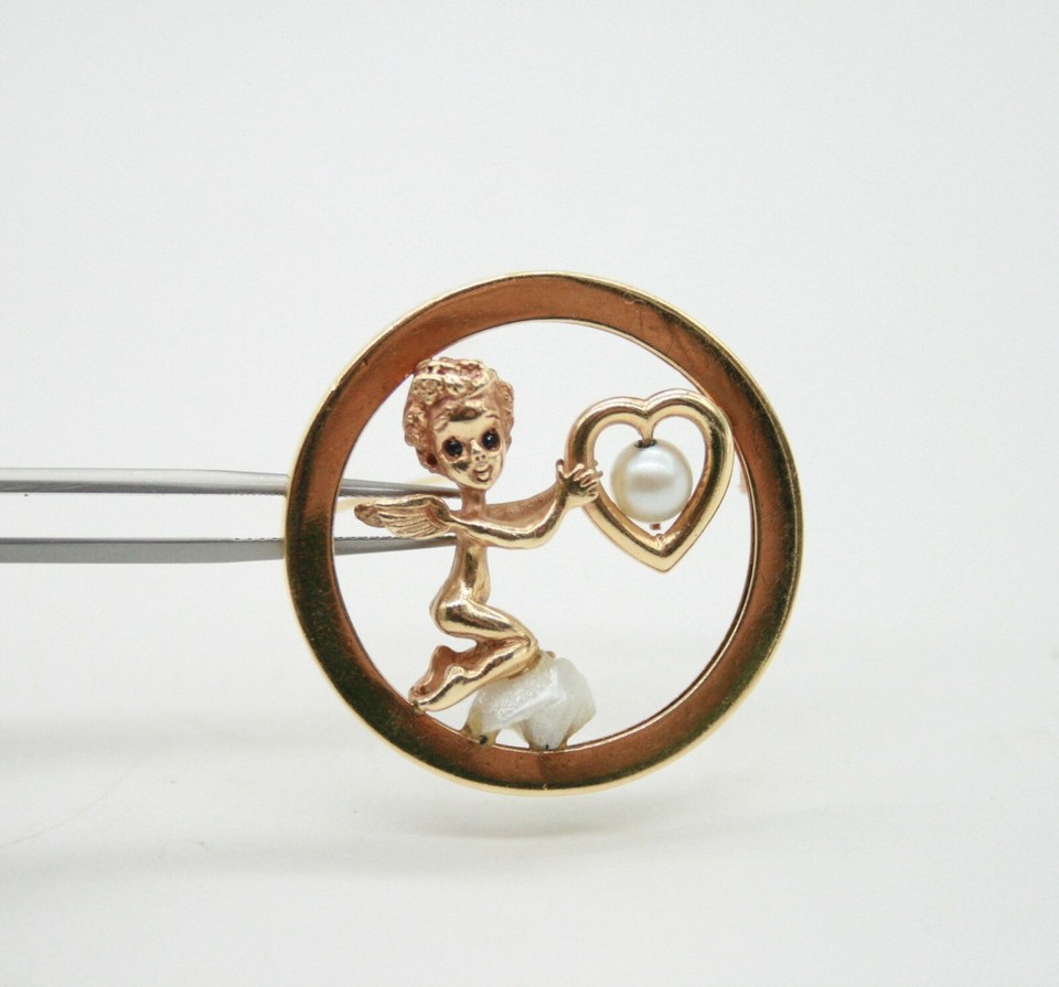 VINTAGE M HIME CYVRA 14K YELLOW GOLD RUSER ANGEL CHERUB PIN BROOCH ...