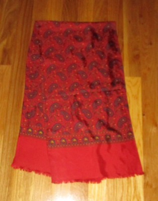 Cranberry Red Green Paisley Double Sided Fringe 100% Silk Opera Scarf ...