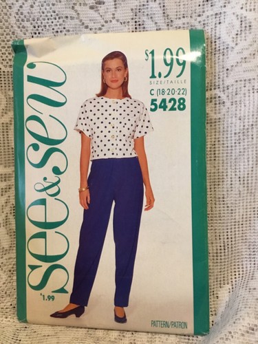 See & Sew Butterick Vintage 90's Pattern 5428 Misses Top & Pants Sz 18 ...