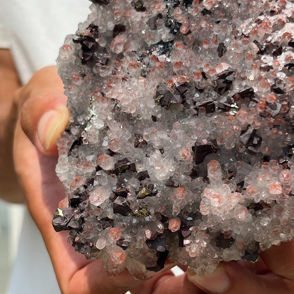 800g Large Natural Red Quartz Crystal Cluster & Pyrite Gold Mineral ...