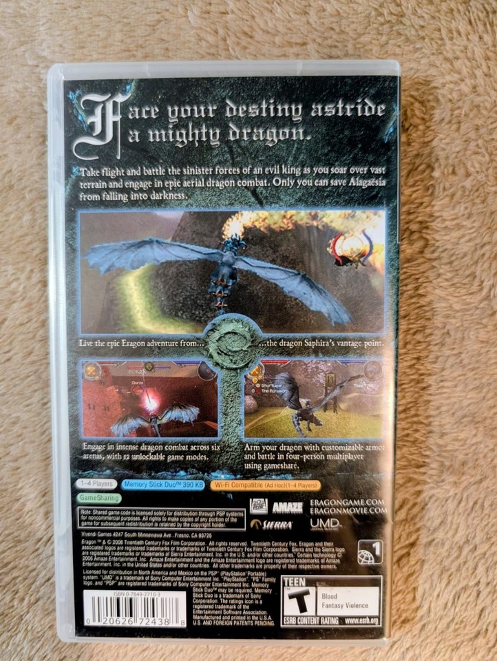 Eragon (Sony PSP, 2006) PlayStation Portable Video Game UMD 20626724388 ...