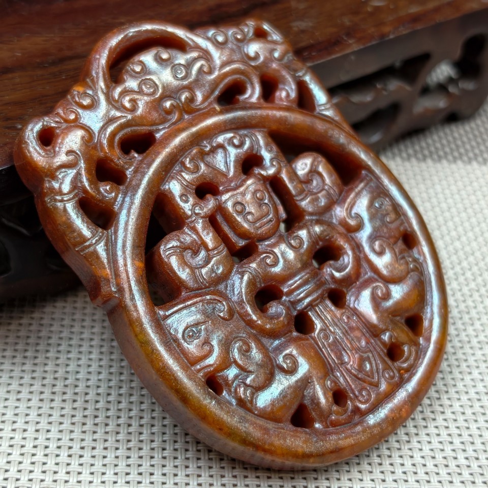 Chinese jade Antique hand-carved pendant necklace Characters statue ...