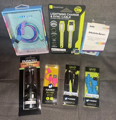 Mixed Lot Of 7🔋Braided & Coiled Cables 📲iPhone MFi Certified USB To⚡ ...
