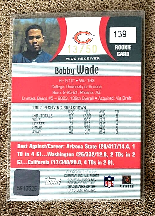 BOBBY WADE 2003 Bowman's Best Red Autograph Issue #d 13/50 #139 Rookie ...