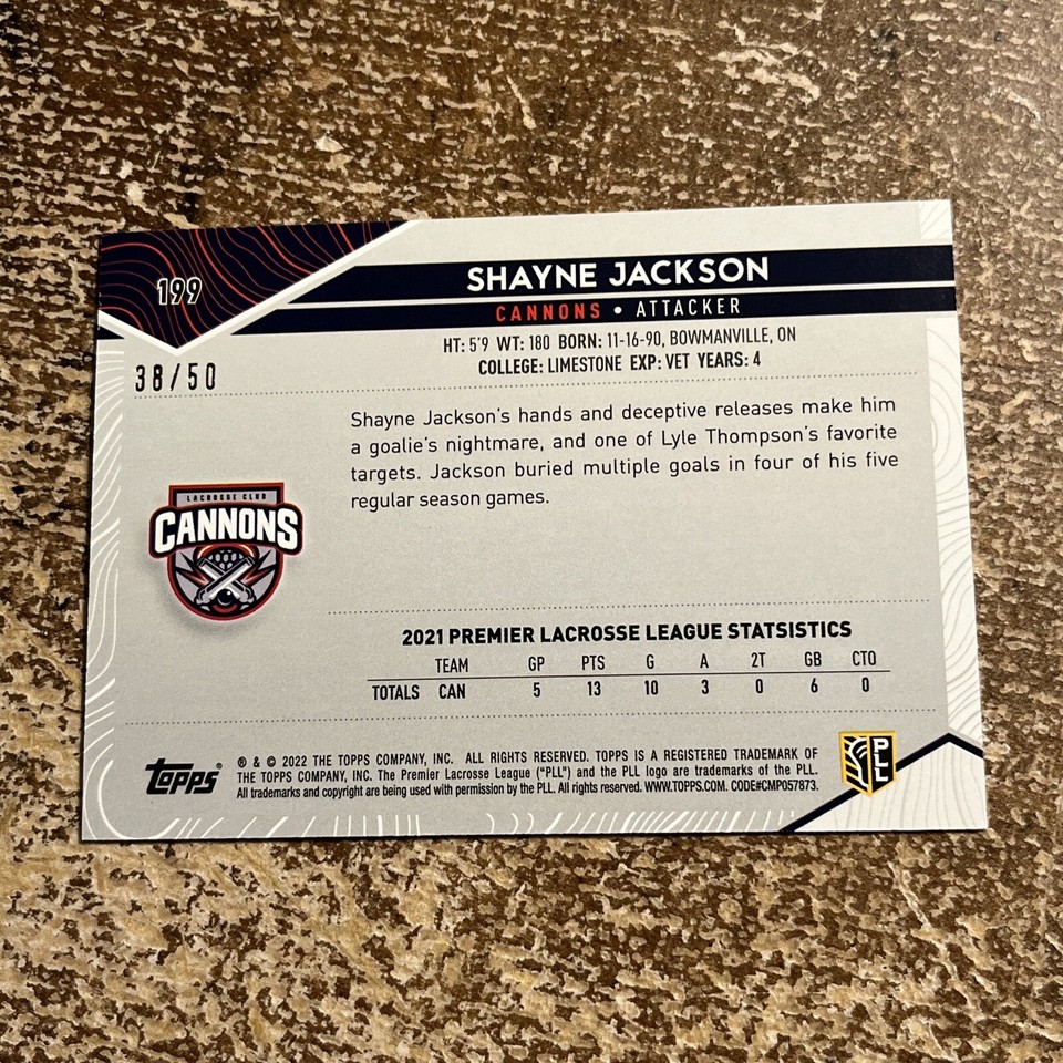 2022 Topps Premier Lacrosse League Gold /50 Shayne Jackson #199 | eBay