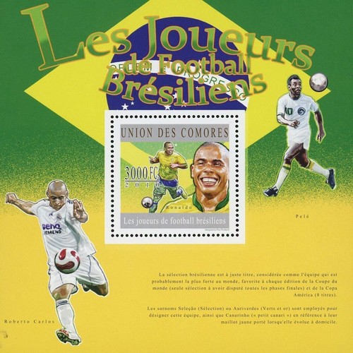 Soccer Players Stamp Pele Ronaldo Roberto Carlos Souvenir Brazil Sheet ...