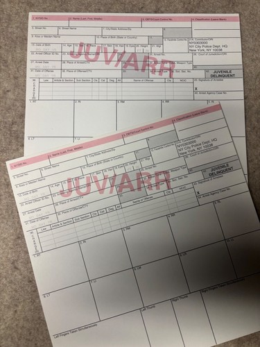 Hard To Find Lot of (2) Old 1990's Juvenile NYPD Fingerprint Card ...