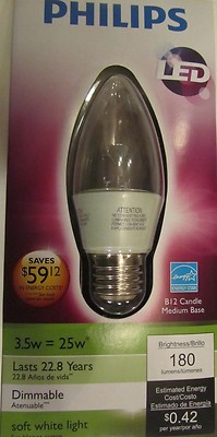 New Philips LED Light Bulb Dimmable 3.5w = 25w B12 Candle Medium Base ...