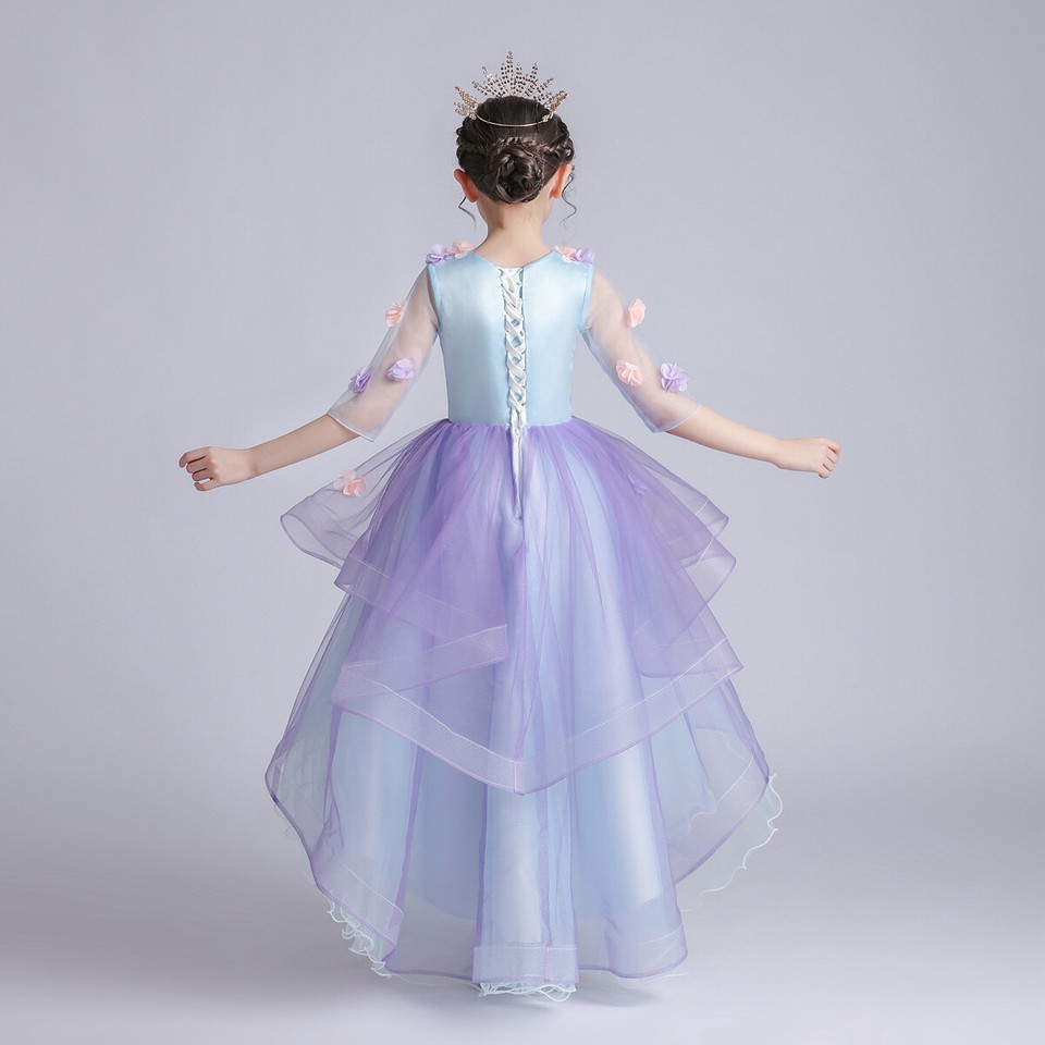 3D Flower Girl Princess Tulle Tutu Dress Party Long Maxi Ball Gown ...