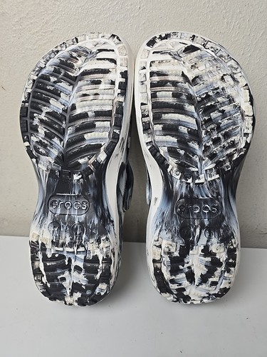 CROCS Iconic Comfort Clogs Womens 11 Black & White Marble Strap ...