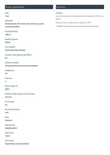 Bussmann 170M6464 High Speed Square Body Fuse ,1000A , 690V | eBay