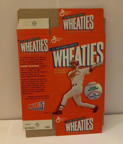 WHEATIES 75 YRS CHAMPIONS MINI CEREAL BOX HONORING BASEBALL MARK 1999 ...