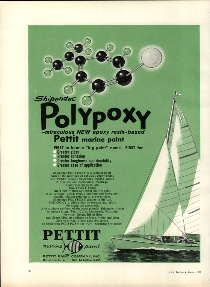 1959 PAPER AD COLOR Evinrude Outboard Motors Pettit Polypoxy Marine ...
